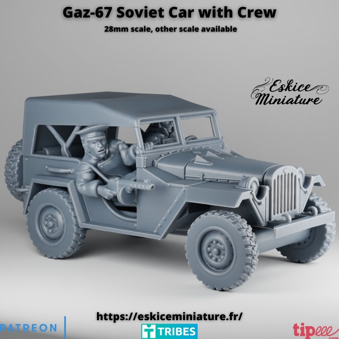 Gaz-67 Soviet Car - 28mm Wargaming Tabletop Miniatures | Eskice Miniat ...